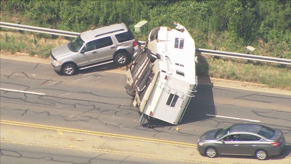 Camper flips, shutting down lanes on busy road near NC/SC line