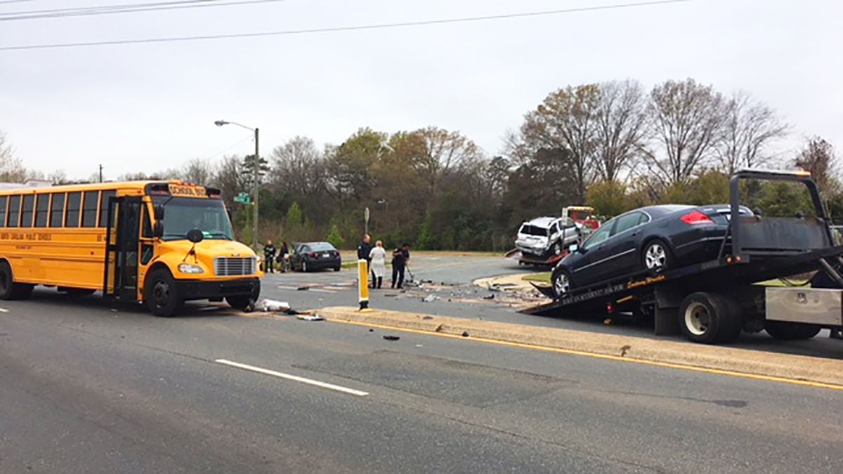 2 students suffer minor injuries in multi-car crash involving school bus